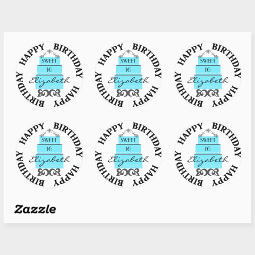Sweet 16-Blue Cake Classic Round Sticker | Zazzle