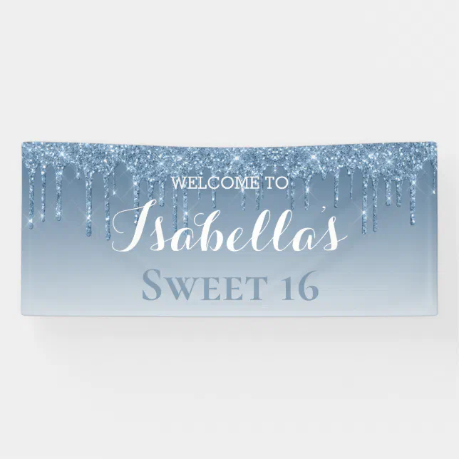 Sweet 16 | Blue Dripping Glitter Banner | Zazzle