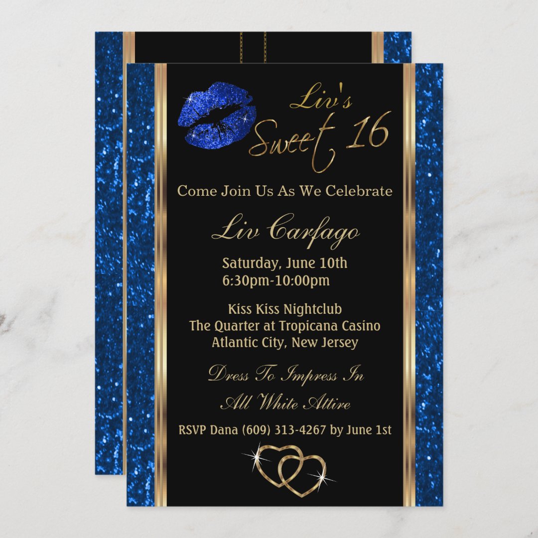 Sweet 16 Blue Glitter Invitation | Zazzle