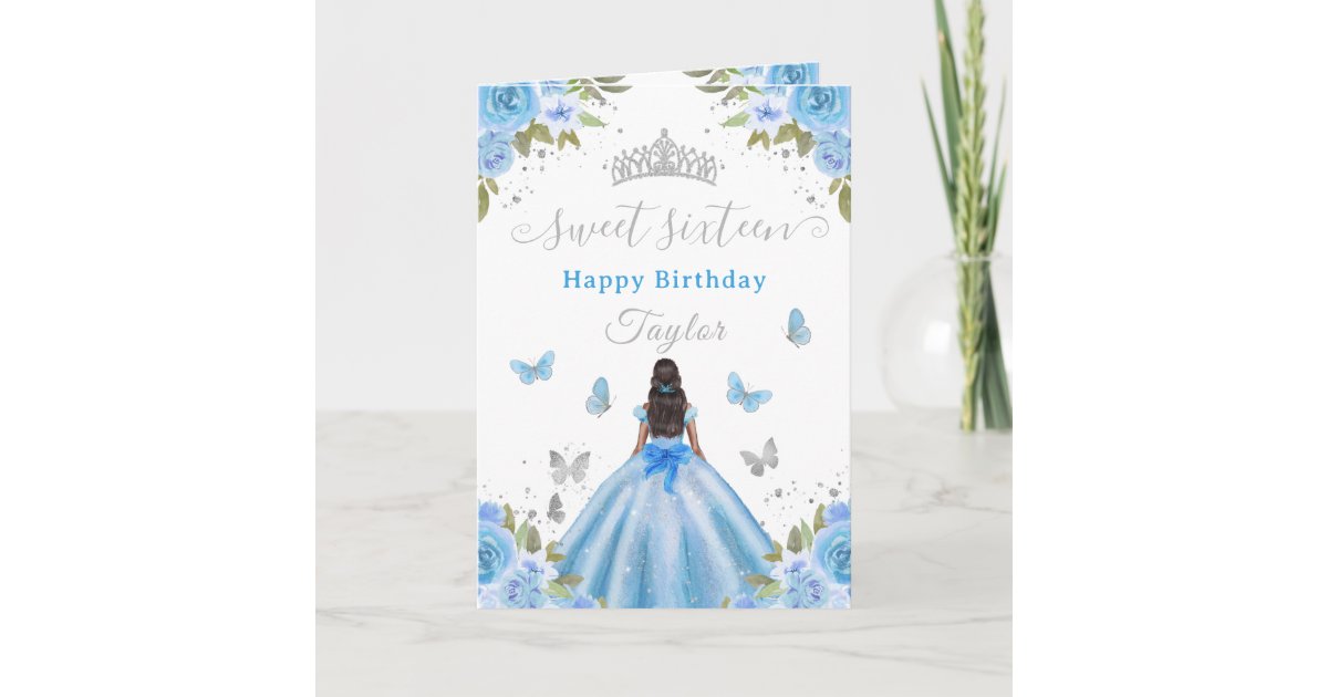 Sweet 16 Blue Princess African American Girl Card | Zazzle