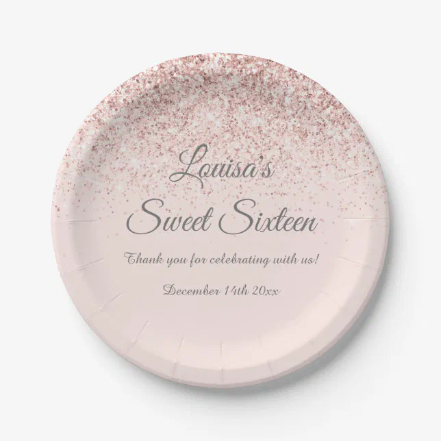 Sweet 16 Blush Glitter Paper Birthday Party Plates | Zazzle