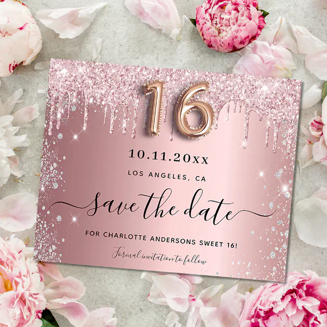 Sweet 16 blush pink silver budget save the date flyer | Zazzle