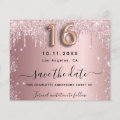 Sweet 16 blush pink silver budget save the date flyer | Zazzle