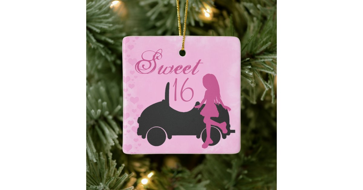 Sweet 16 Car Personalized Pink Black Sweet Sixteen Ceramic Ornament ...