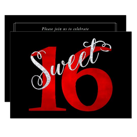 Sweet 16 | Classic Red and Black Grunge Watercolor Invitation | Zazzle.com