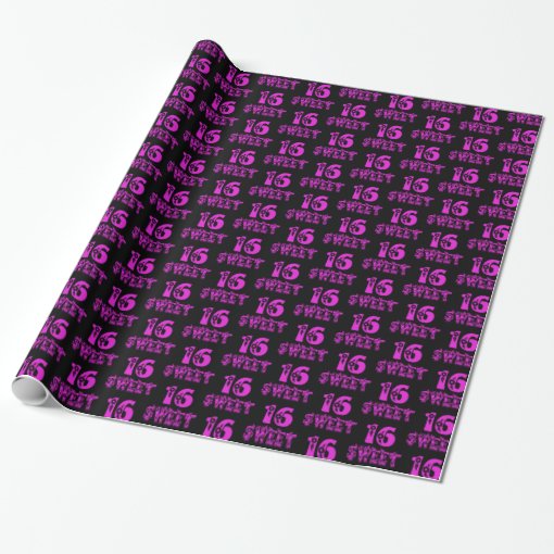 Sweet 16 Cute Floral Hot Pink Typography Wrapping Paper | Zazzle