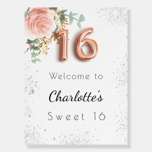 Sweet 16 floral rose gold glitter eucalyptus foam board | Zazzle