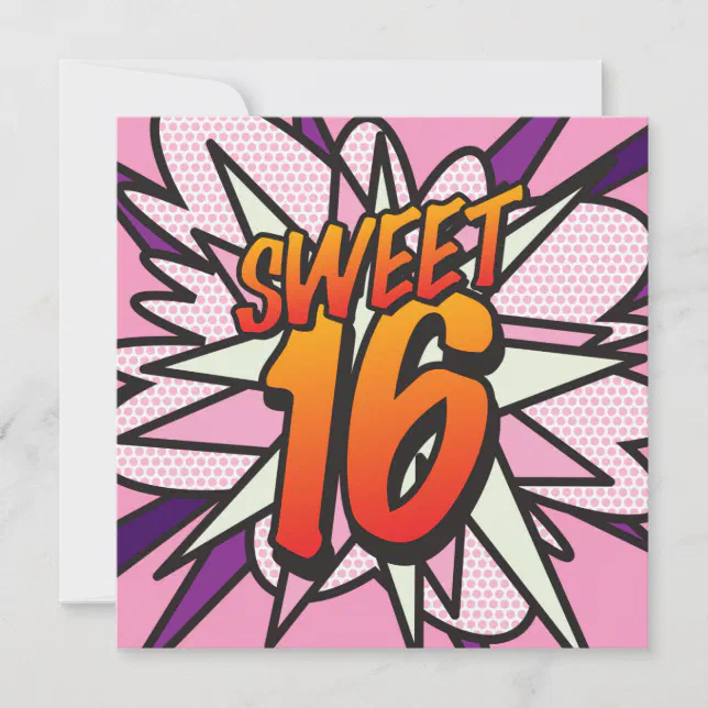 SWEET 16 Fun Retro Comic Book Birthday Party Invitation | Zazzle