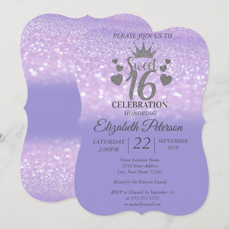 Sweet 16 Glitter Bokeh Ombre,Glitter Tiara Invitation | Zazzle