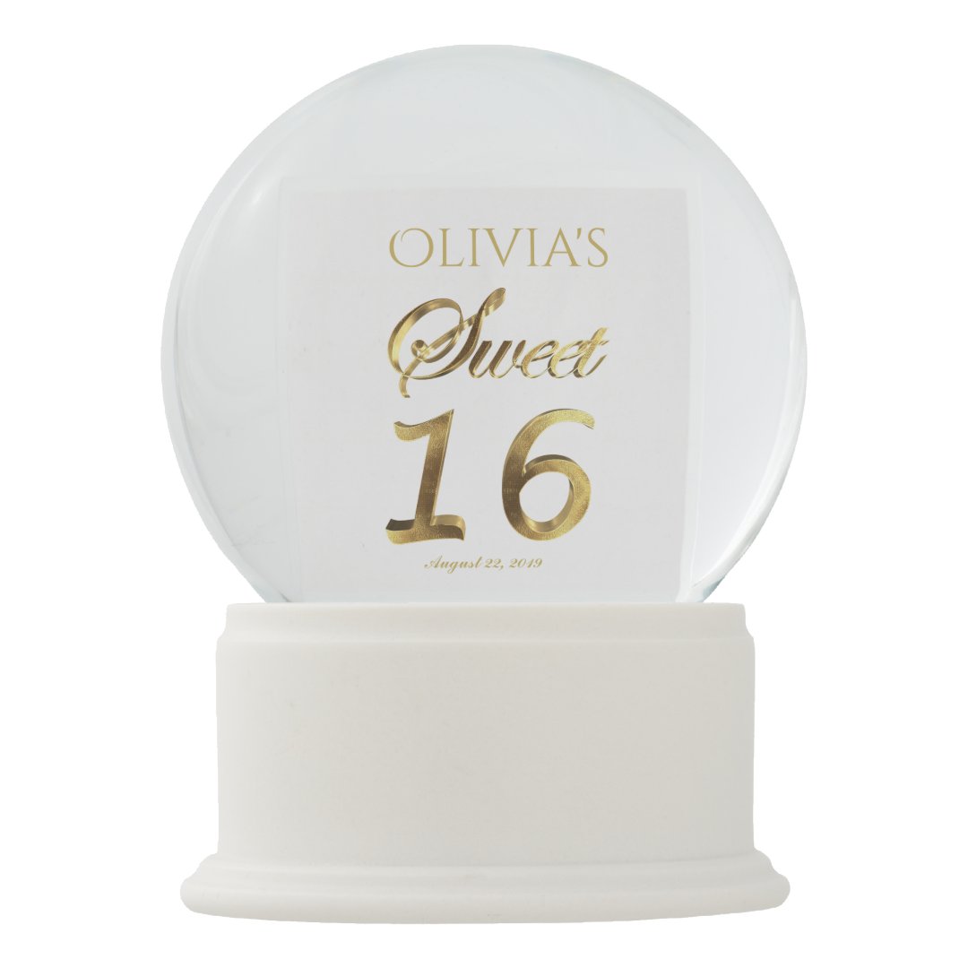 Sweet 16 Gold Look Typography Elegant Text Snow Globe | Zazzle