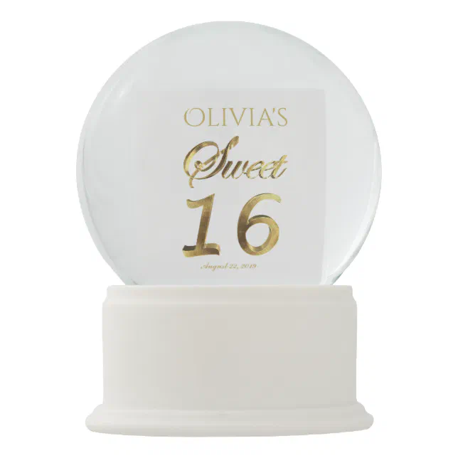 Sweet 16 Gold Look Typography Elegant Text Snow Globe | Zazzle