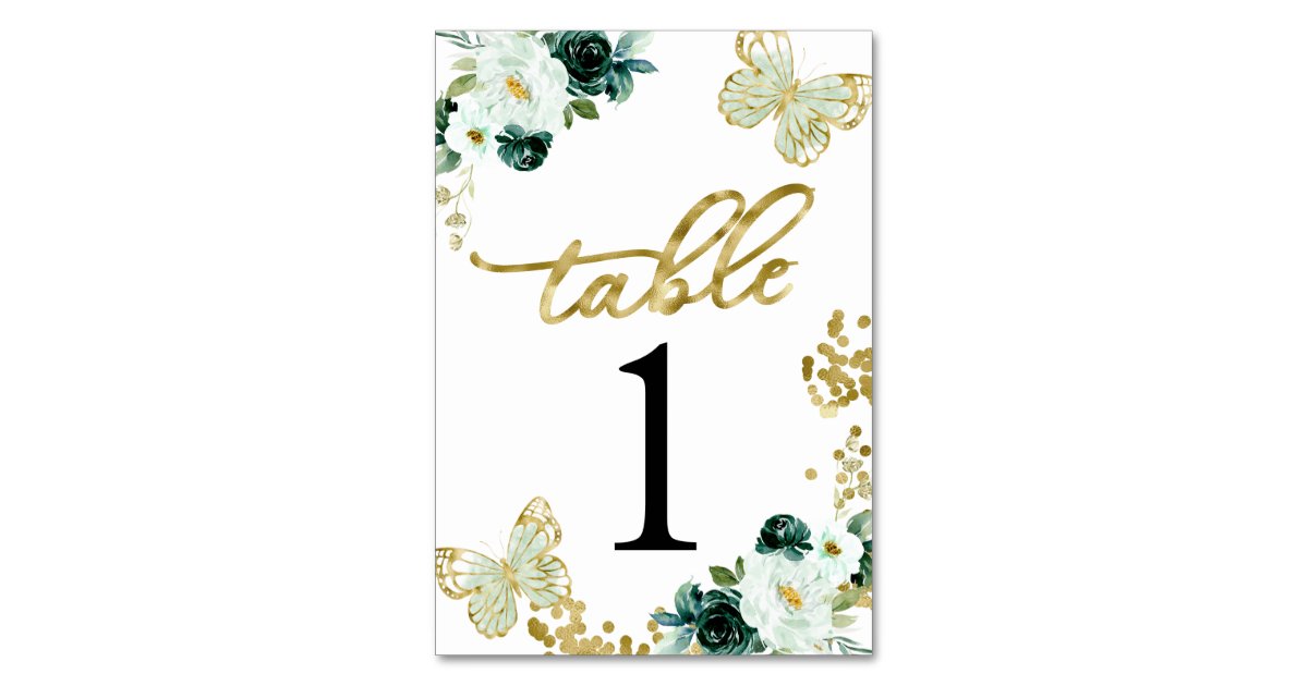 Sweet 16 Green Floral Butterfly Table Number | Zazzle
