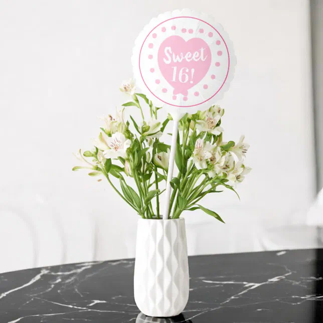 Sweet 16 Happy Birthday Pink Heart Custom Name Balloon | Zazzle