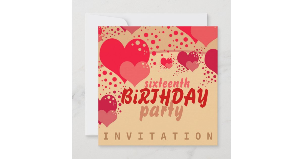Sweet 16 Hearts Birthday Invitation | Zazzle
