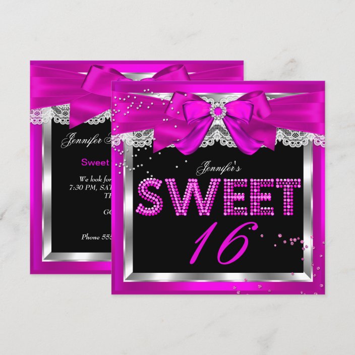 Sweet 16 Hot Pink Glitter Glam Birthday Party Invitation | Zazzle.com
