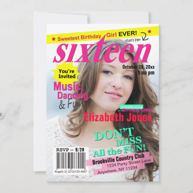Sweet 16 Magazine Cover Birthday Invitation | Zazzle