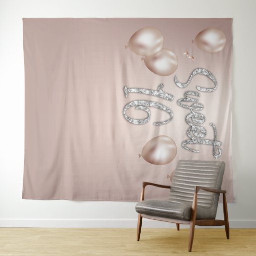 Sweet 16 Modern Silver Typography Rose Gold Tapestry | Zazzle