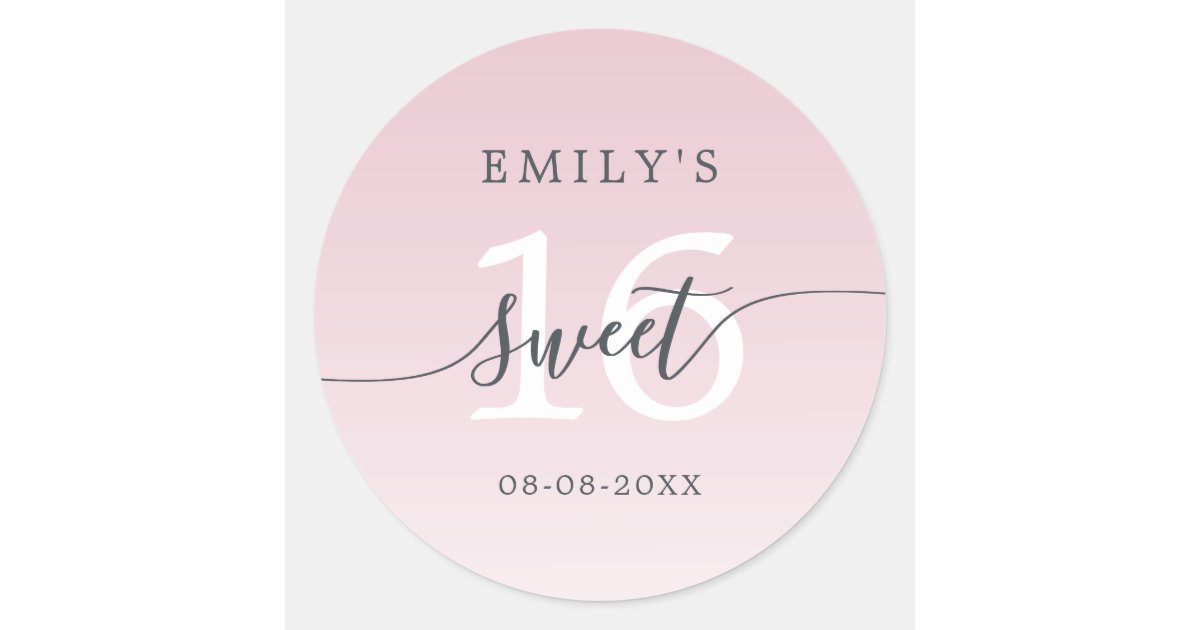 Sweet 16 Parfait Pink Ombre Custom Name Date Classic Round Sticker | Zazzle
