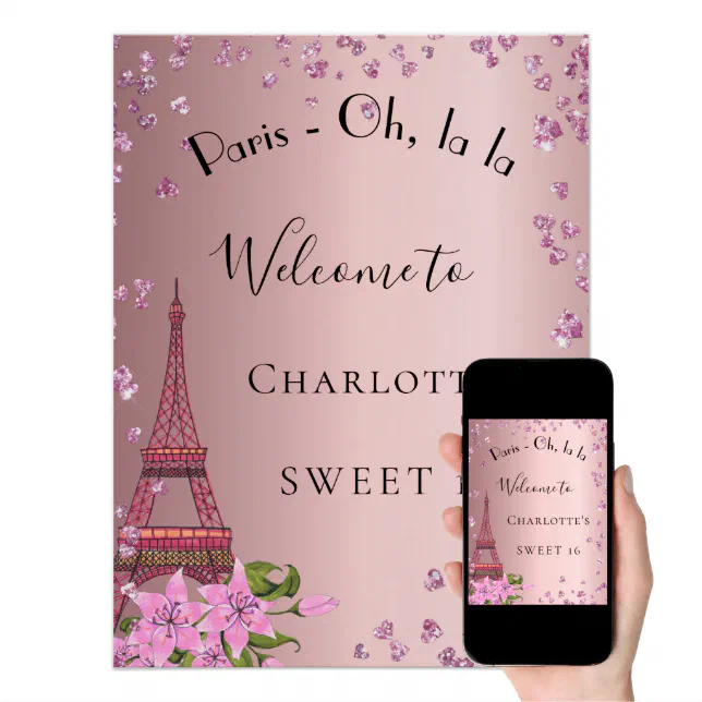 Sweet 16 Paris blush pink eiffel tower welcome Poster | Zazzle