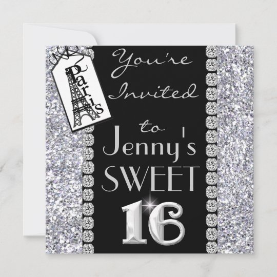 SWEET 16 Paris Theme Bling Party Invitation | Zazzle.com