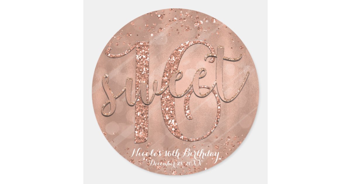 Sweet 16 Party Pink Rose Gold Glamour Favor Classic Round Sticker | Zazzle