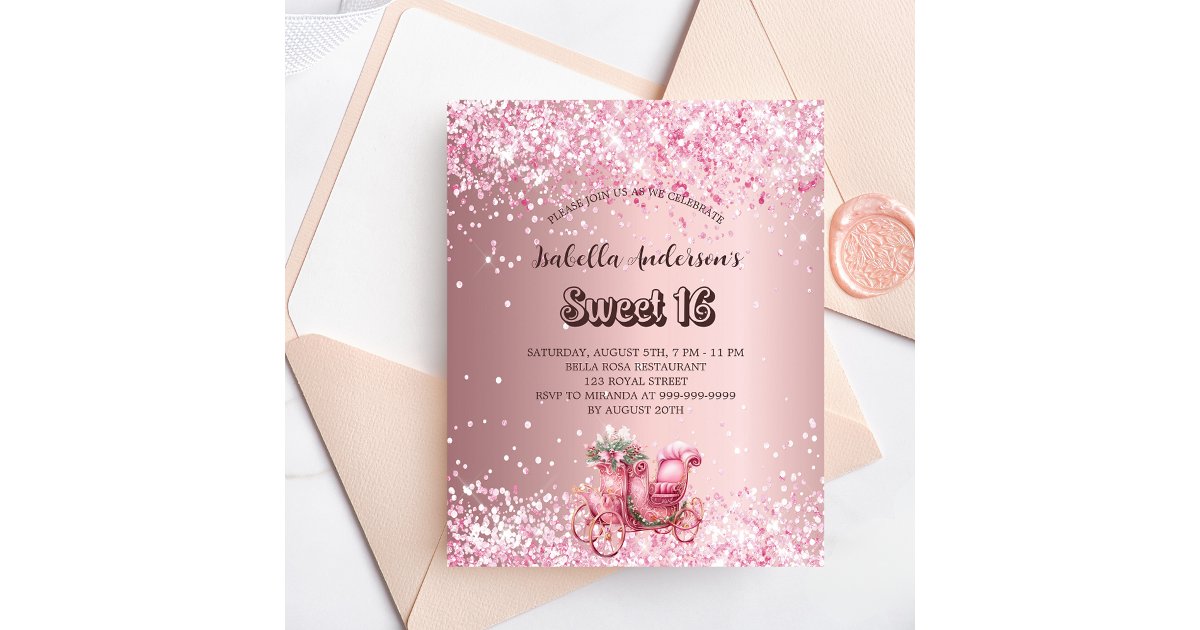 Sweet 16 pink carriage budget invitation | Zazzle