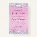 Sweet 16 Pink Glitter VIP Pass Birthday Party Badge | Zazzle
