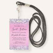 Sweet 16 Pink Glitter VIP Pass Birthday Party Badge | Zazzle