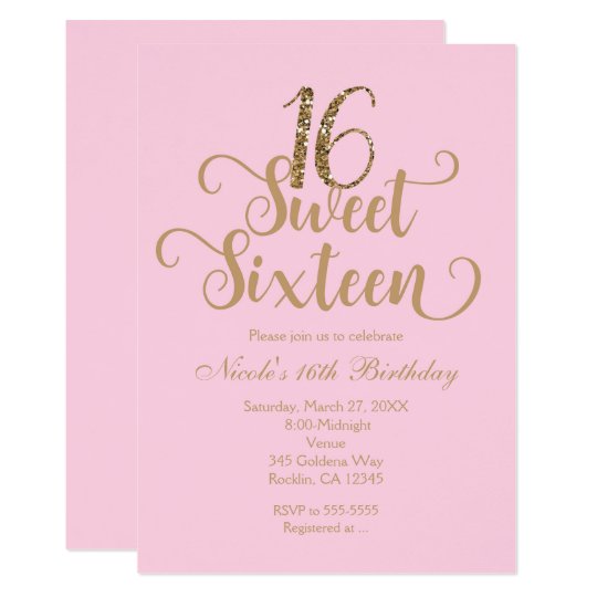 Sweet 16 Pink & Gold Birthday Party Invitations | Zazzle.com