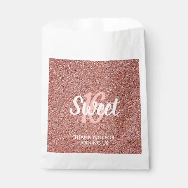 Sweet 16 Pink Rose Gold Glitter Thank You Favor Bag | Zazzle