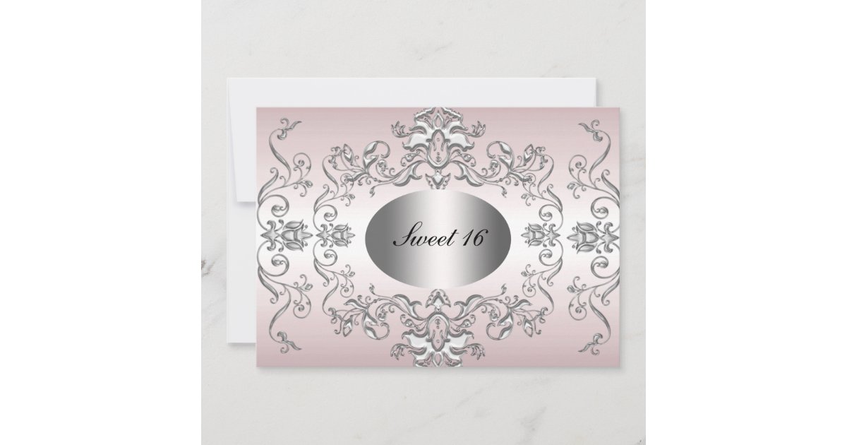 Sweet 16 Pink Silver Elegant Invitation | Zazzle