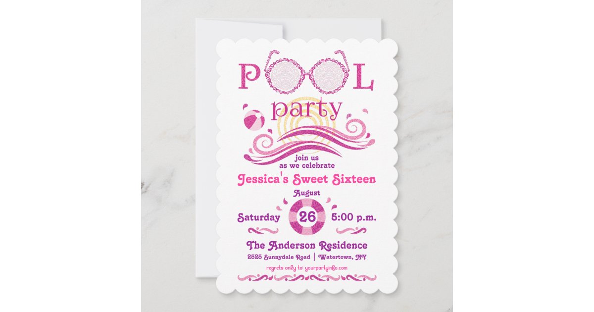 Sweet 16 Pool Party Invitation | Zazzle