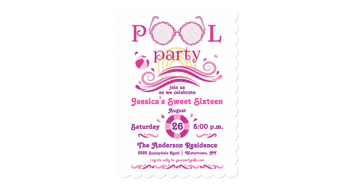 Sweet 16 Pool Party Invitation | Zazzle.com
