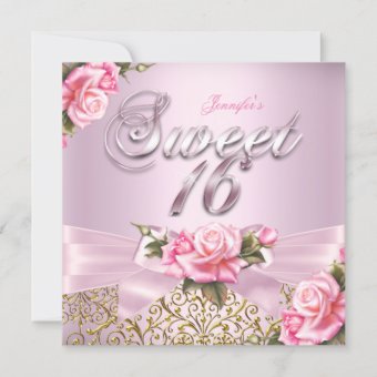 Sweet 16 Pretty Pink Rose Bow Birthday Party Invitation | Zazzle