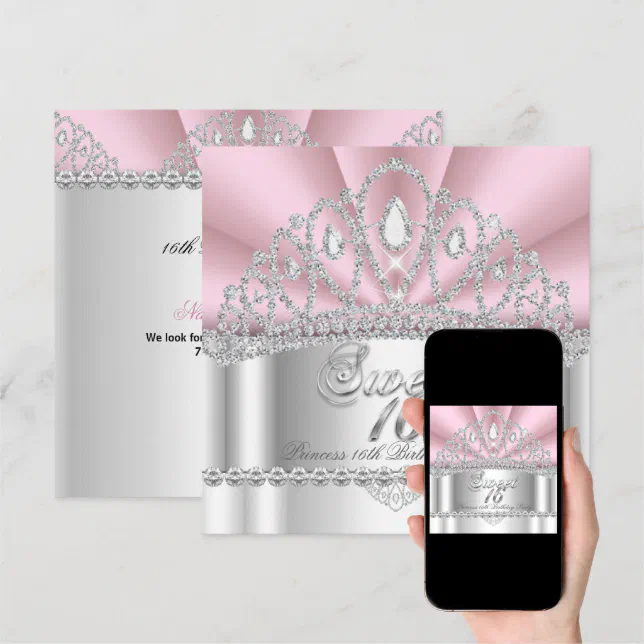 Sweet 16 Princess Pink White Diamond Tiara Invitation | Zazzle