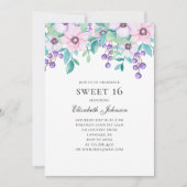 Sweet 16. Purple and pink flowers. 16th birthday Invitation | Zazzle