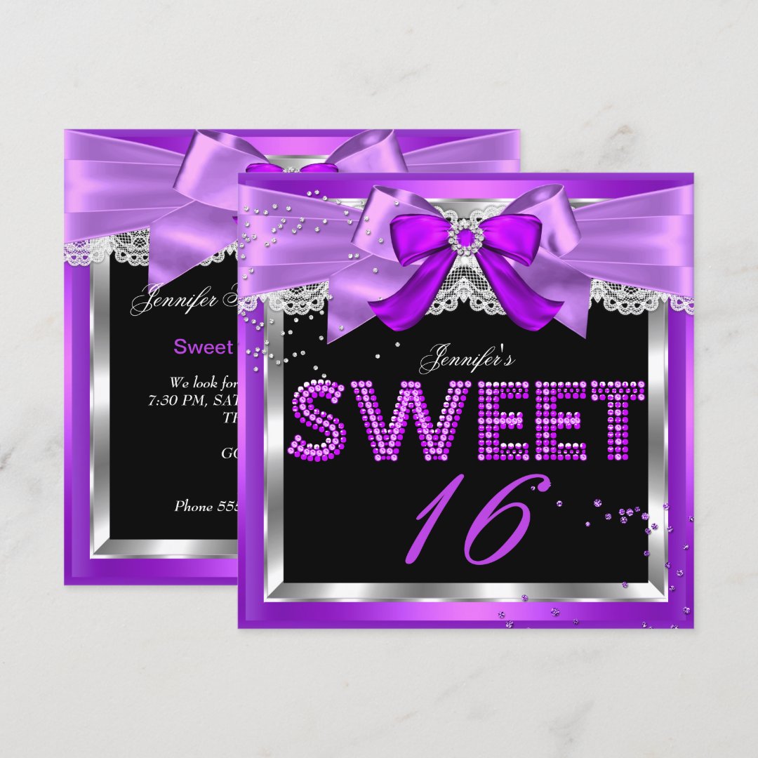 Sweet 16 Purple Magenta Glitter Glam Birthday Invitation | Zazzle