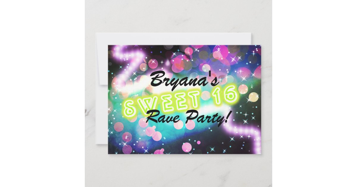 SWEET 16 Rave Club Neon Birthday Party invitation | Zazzle