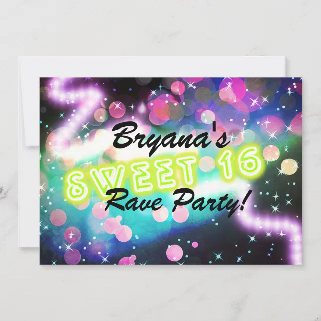 SWEET 16 Rave Club Neon Birthday Party invitation | Zazzle