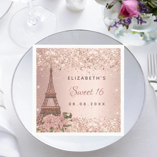 Sweet 16 rose gold Paris Eiffel Tower Napkins | Zazzle