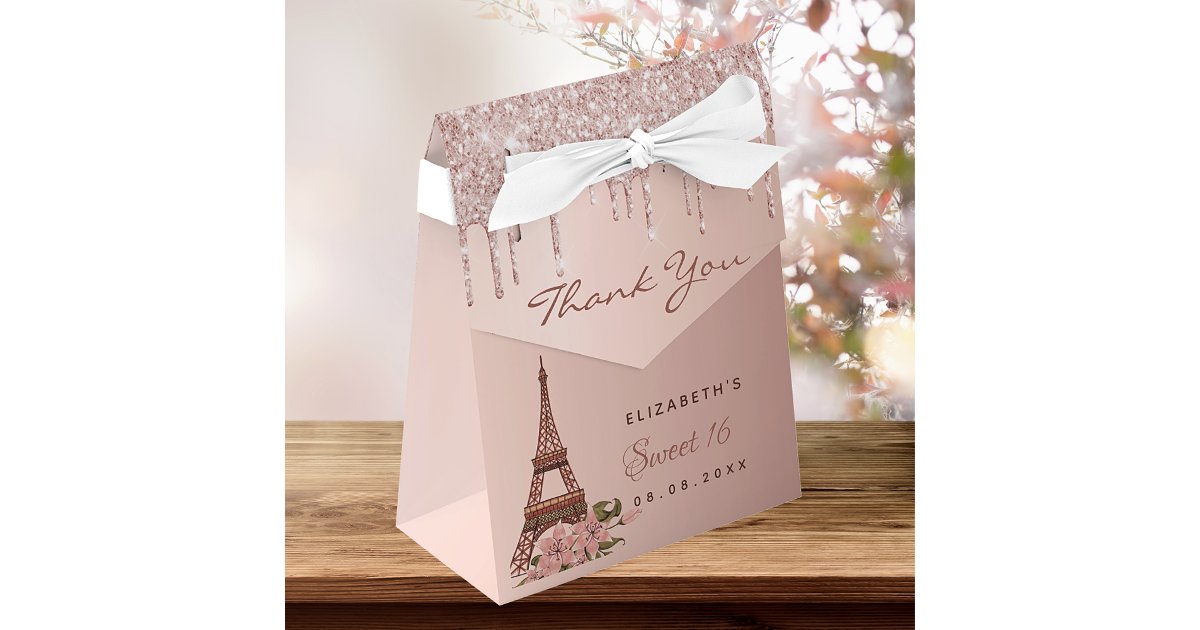Sweet 16 rose gold Paris thank you Favor Boxes | Zazzle