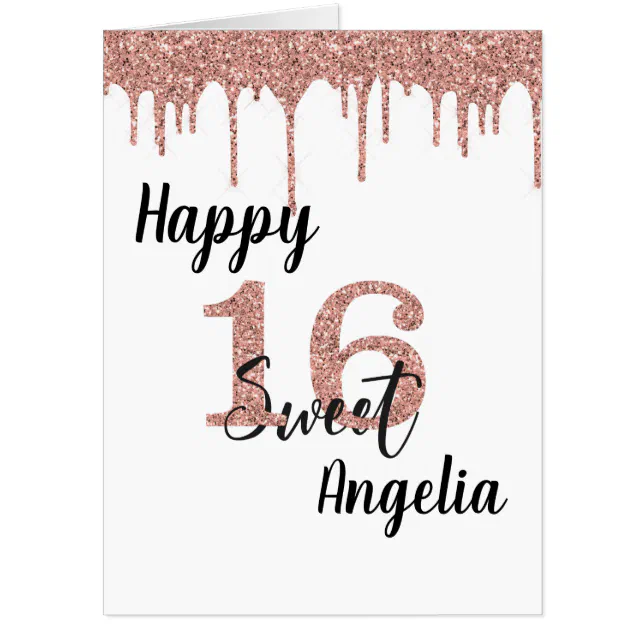 Sweet 16 Sixteen Birthday Rose Gold Card | Zazzle