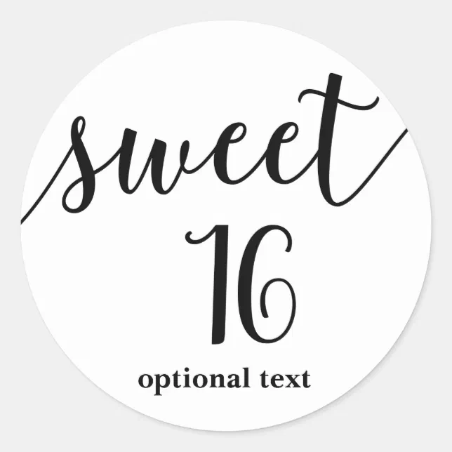 SWEET 16 sixteen Black Script Type Party Favor Classic Round Sticker ...