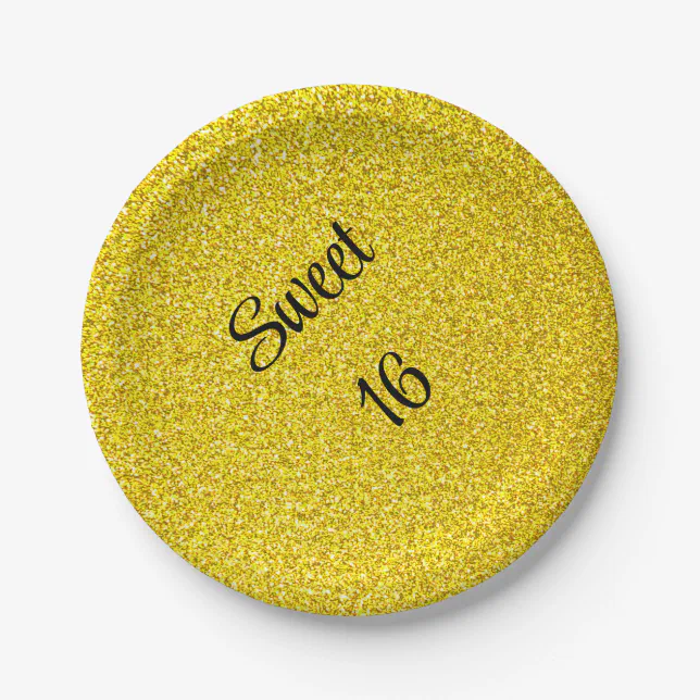 Sweet 16 Sixteen Gold Glitter Birthday Party Paper Plates | Zazzle
