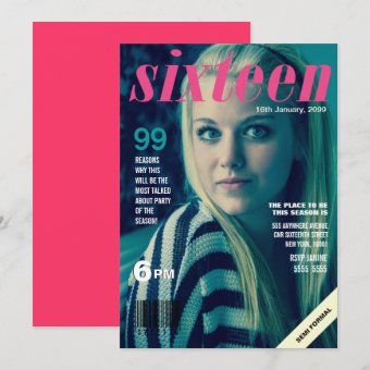 Sweet 16 Sixteen Magazine Cover Photo Invite | Zazzle