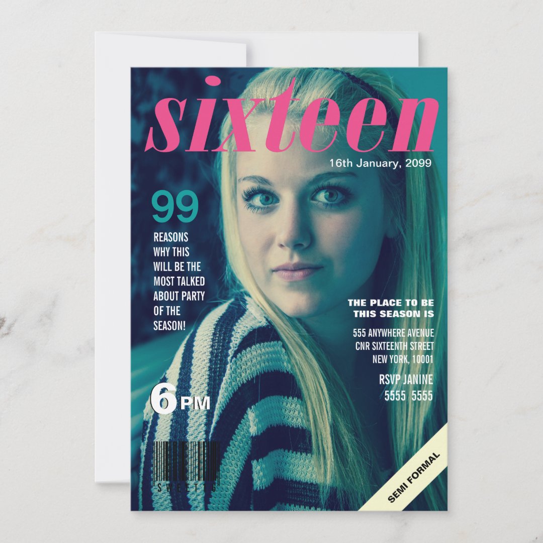 Sweet 16 Sixteen Magazine Cover Photo Invite | Zazzle