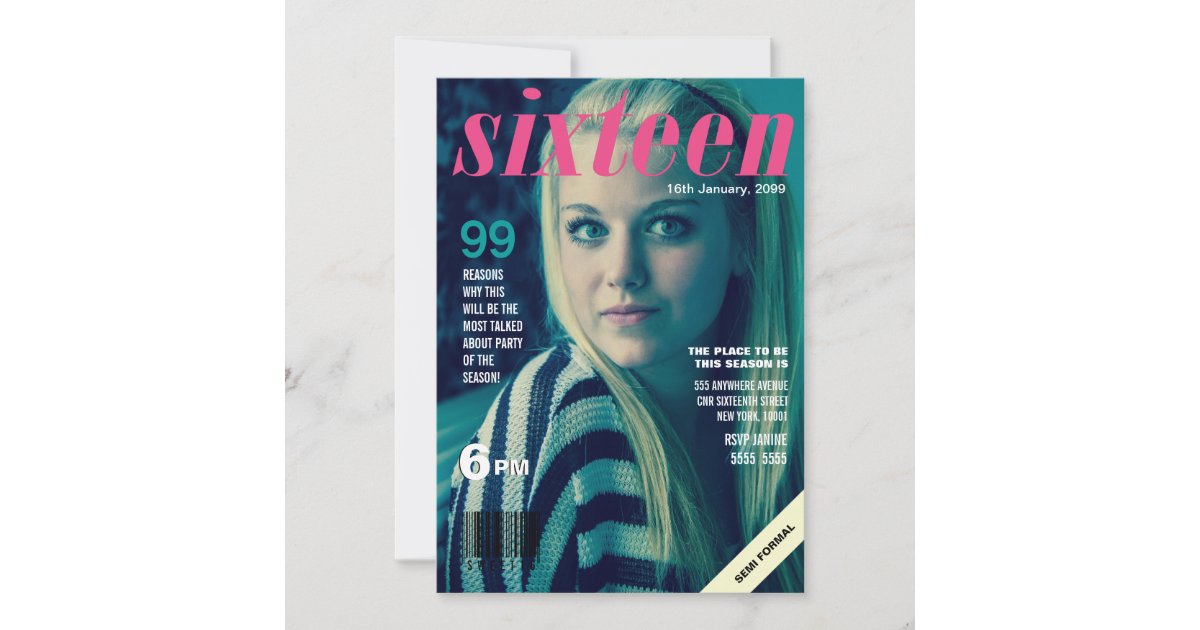 Sweet 16 Sixteen Magazine Cover Photo Invite | Zazzle