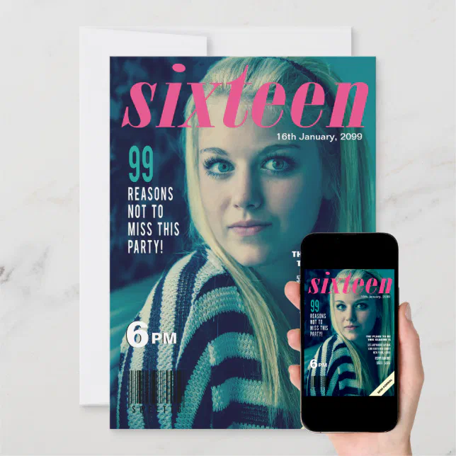 Sweet 16 Sixteen Magazine Cover Photo Invite | Zazzle