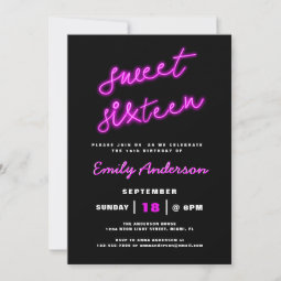 Sweet 16 Sixteen Retro Neon Birthday Party Invitation | Zazzle