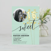 Sweet 16 Sparklers Mint Green Dots Birthday Party Foil Invitation | Zazzle